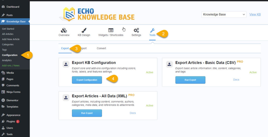 Copy/Export KB Settings and Design - Echo Knowledge Base