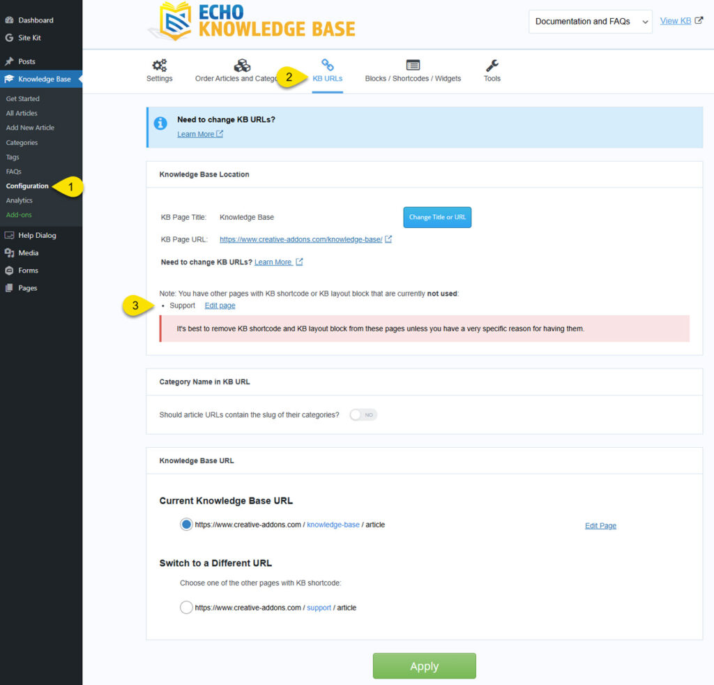 5. Change KB Permalinks, URL, and Article Slug - Echo Knowledge Base