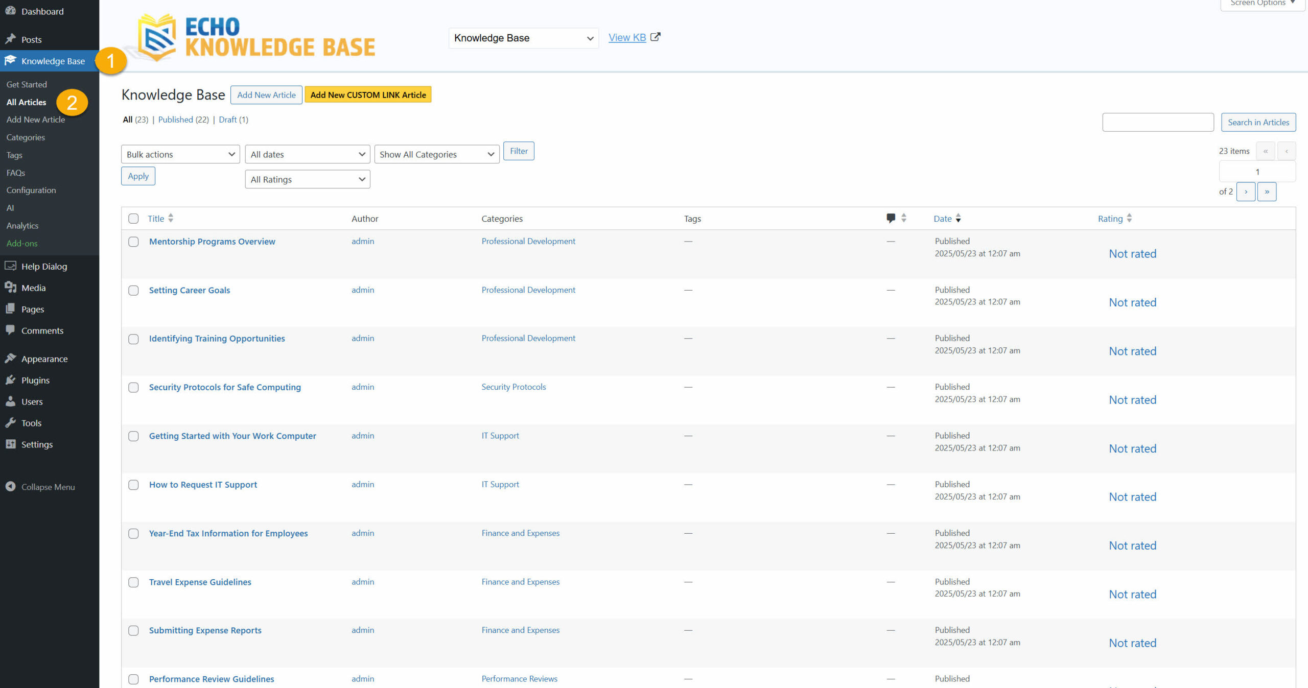2. Add Articles and Categories - Echo Knowledge Base