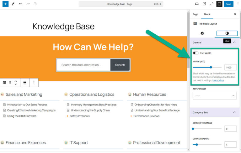 Main Page Width - Echo Knowledge Base
